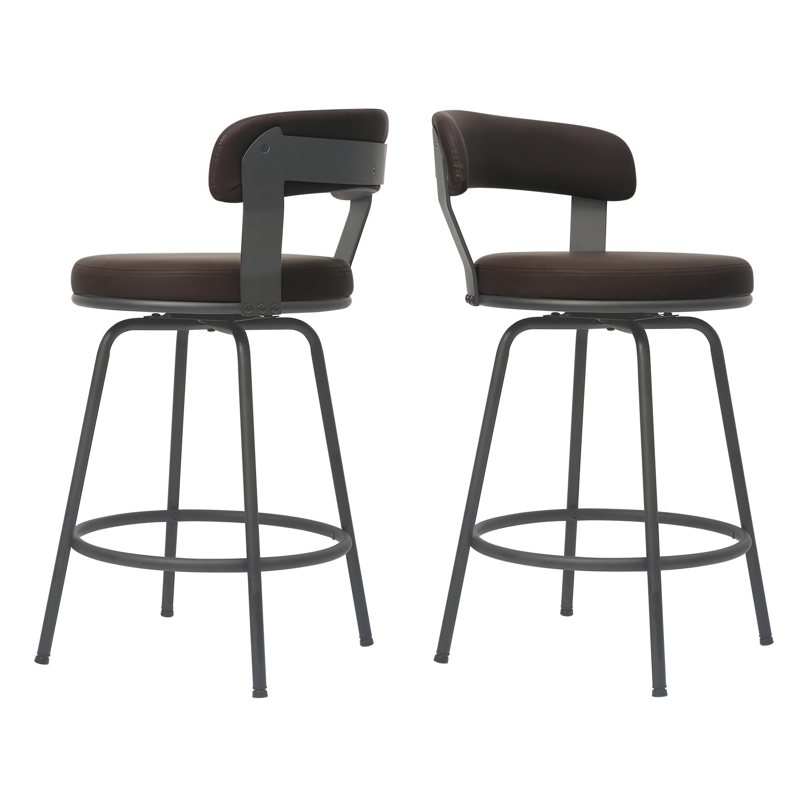 FERFALDER 24 Inch Swivel Counter Height Bar Stools Set of 2, Modern Counter Height Bar Stools with Backs, Leather Counter Height Bar Stools for Kitchen Island, Brown