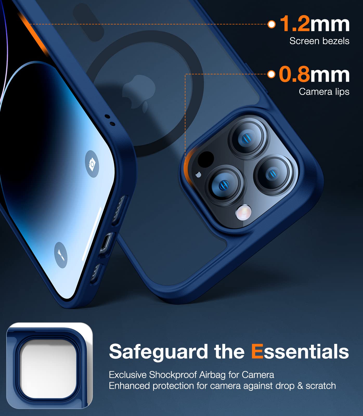 TORRAS Magnetic Designed for iPhone 13 Pro Max Case, [Military Grade Drop Tested] [Compatible with MagSafe] Shockproof Translucent Hard Back Soft Slim Protective Case for iPhone 13 Pro Max, Blue