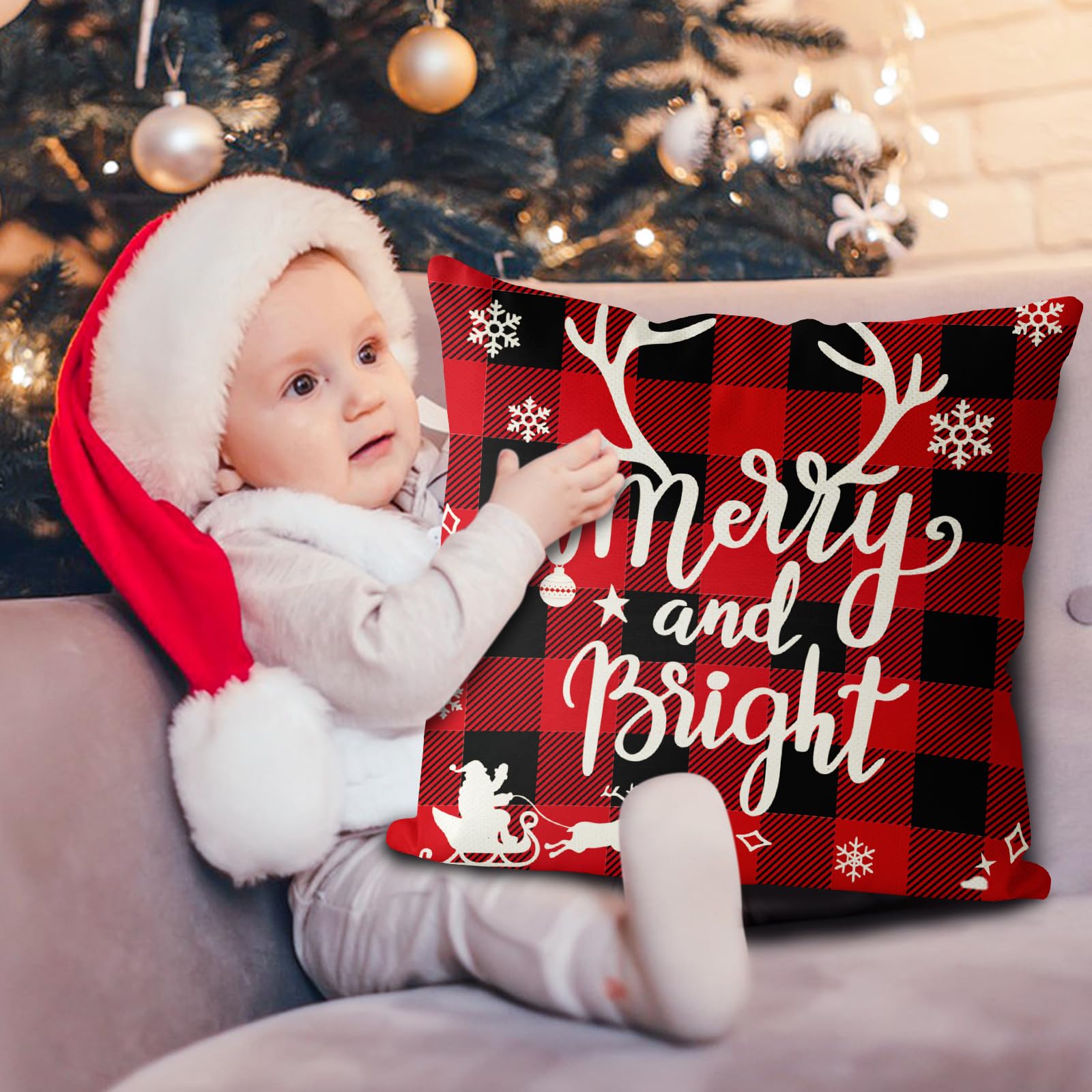 Christmas Decorations, Christmas Decor Christmas Pillow Covers 20x20 Set of 4 Red Black Buffalo Check Plaid Christmas Decorations Clearance Indoor Outdoor Xmas Throw Pillow Cases for Sofa Couch