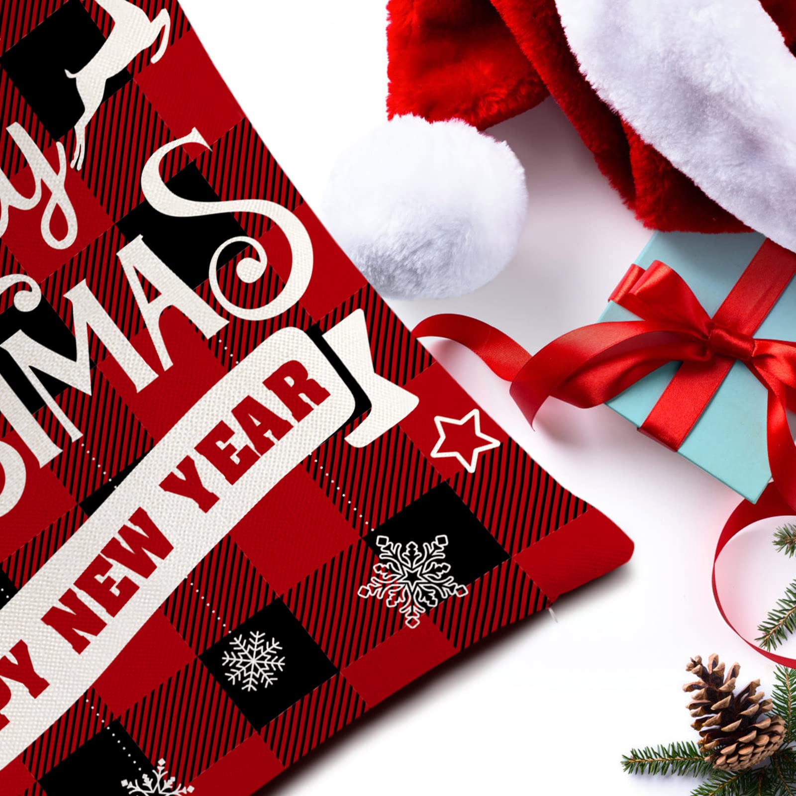 Christmas Decorations, Christmas Decor Christmas Pillow Covers 20x20 Set of 4 Red Black Buffalo Check Plaid Christmas Decorations Clearance Indoor Outdoor Xmas Throw Pillow Cases for Sofa Couch
