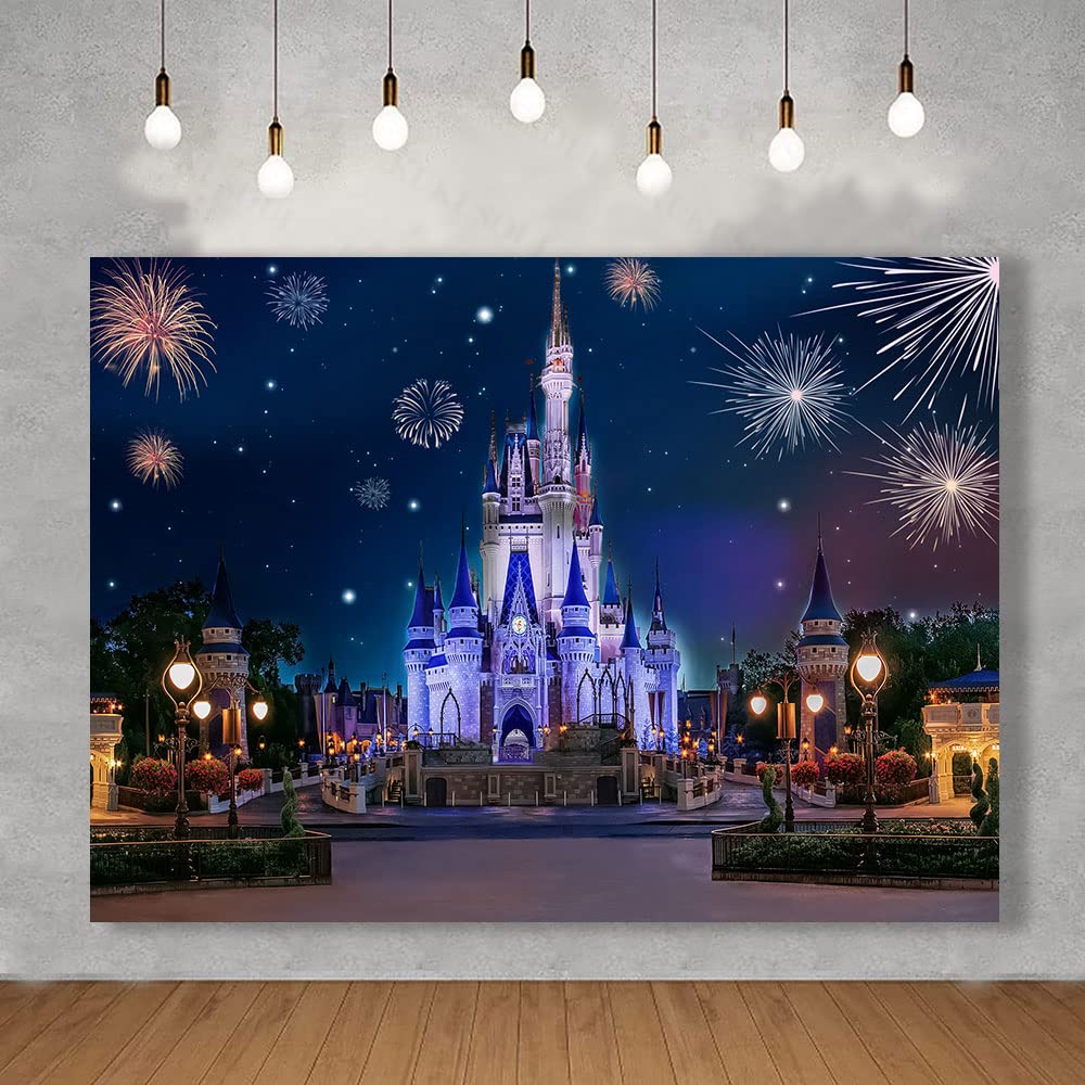 KUKUSOUL 7x5ft Castle Night Backdrop Fireworks Background for Children and Girl Birthday Party Photo Video Shooting Props KU683