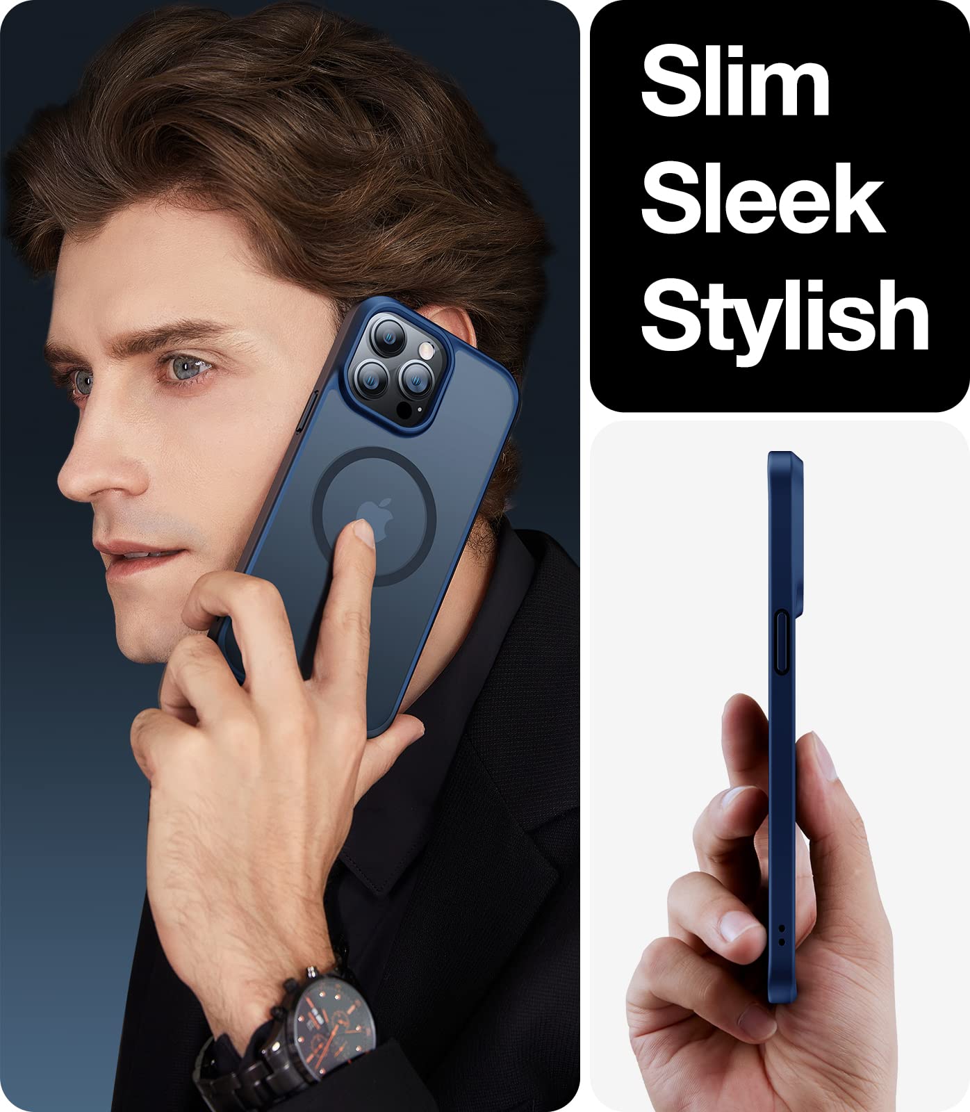 TORRAS Magnetic Designed for iPhone 13 Pro Max Case, [Military Grade Drop Tested] [Compatible with MagSafe] Shockproof Translucent Hard Back Soft Slim Protective Case for iPhone 13 Pro Max, Blue