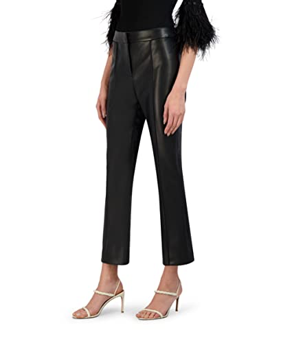 BCBGMAXAZRIA Women's Cropped Flare Leg Faux Leather Pant Functional Back Welt Pockets Trouser, Black, 6