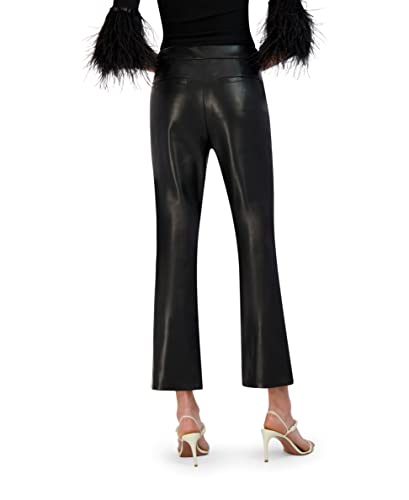 BCBGMAXAZRIA Women's Cropped Flare Leg Faux Leather Pant Functional Back Welt Pockets Trouser, Black, 6