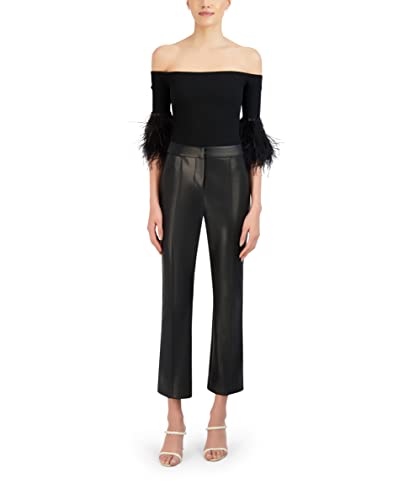 BCBGMAXAZRIA Women's Cropped Flare Leg Faux Leather Pant Functional Back Welt Pockets Trouser, Black, 6