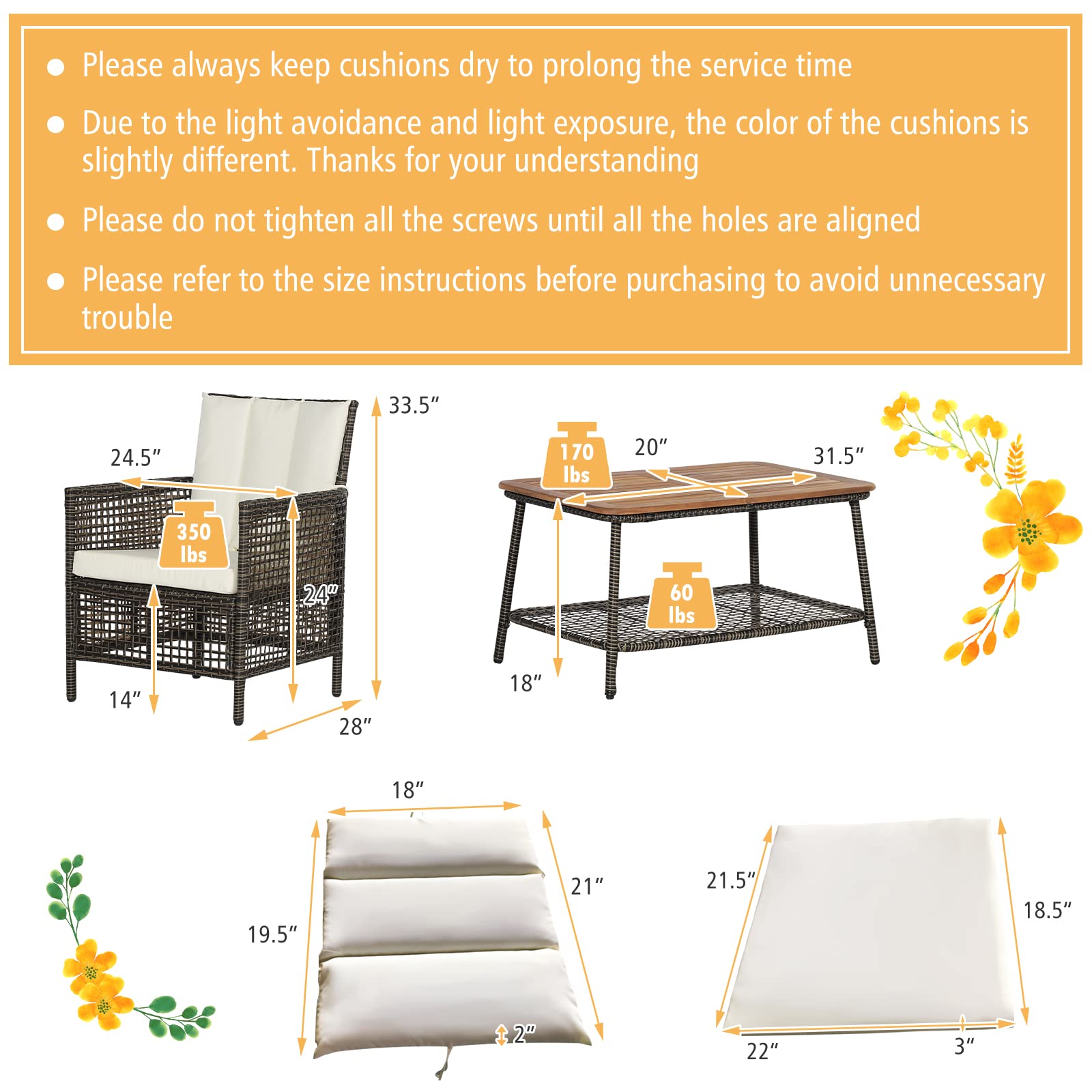 Tangkula 5 Piece Patio Furniture Set, Patiojoy Outdoor PE Wicker Sectional Sofa Set with 2-Tier Coffee Table, Acacia Wood Tabletop, Storage Shelf, Patio Conversation Set with Cushions (1, Off White)