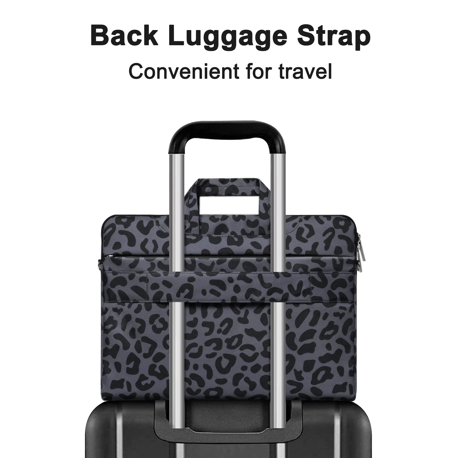 MOSISO Laptop Shoulder Bag Compatible with MacBook Air 15 inch M3 M2/Pro 16 M4 M3 M2 M1 2025-2019, 15-15.6 inch Notebook, Leopard Grain Briefcase Sleeve with Belt