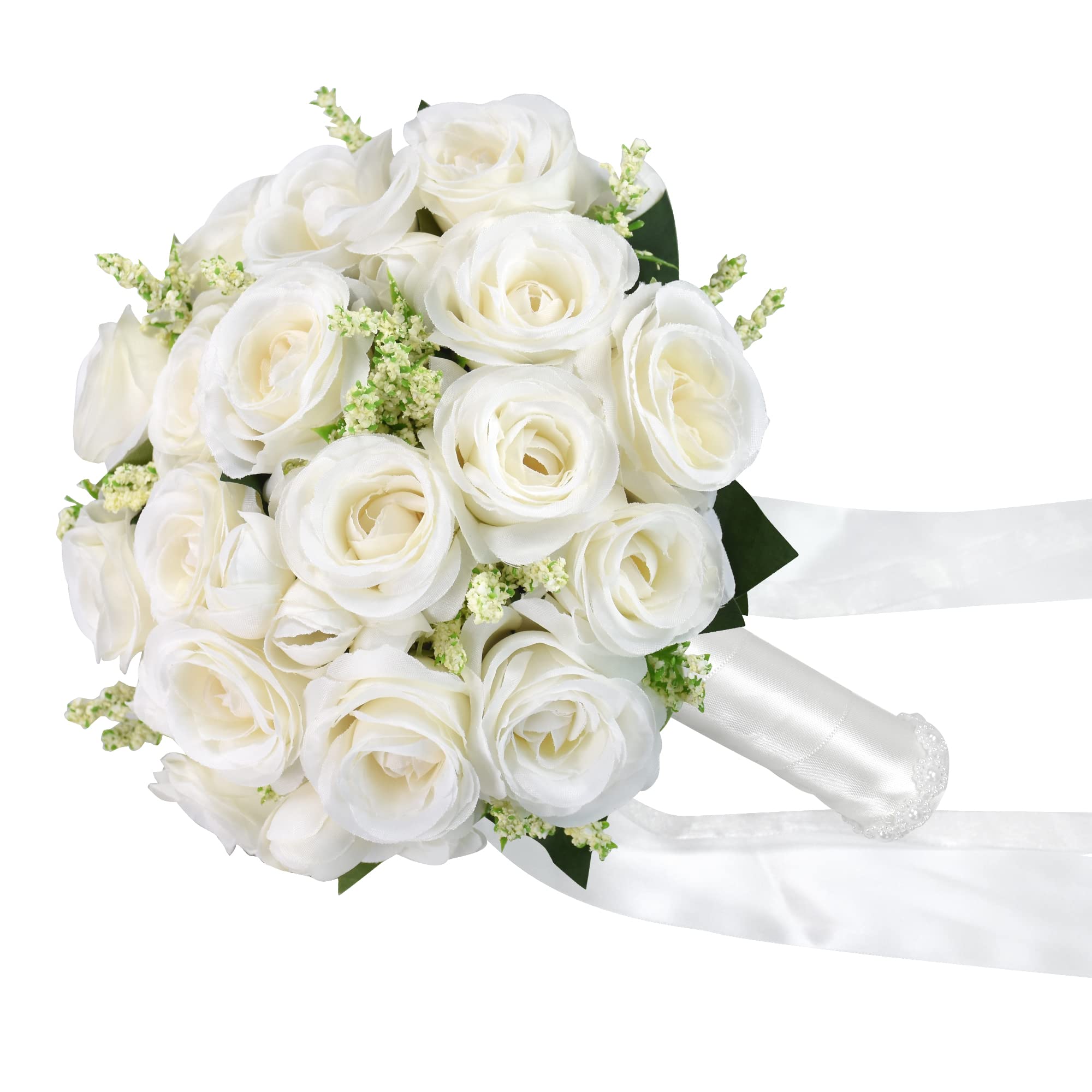 Febou Wedding Bouquets for Bride Bridesmaid Bouquet Ivory Bridal Bouquet Artificial Roses for Wedding Church Home Decoration (Ivory)