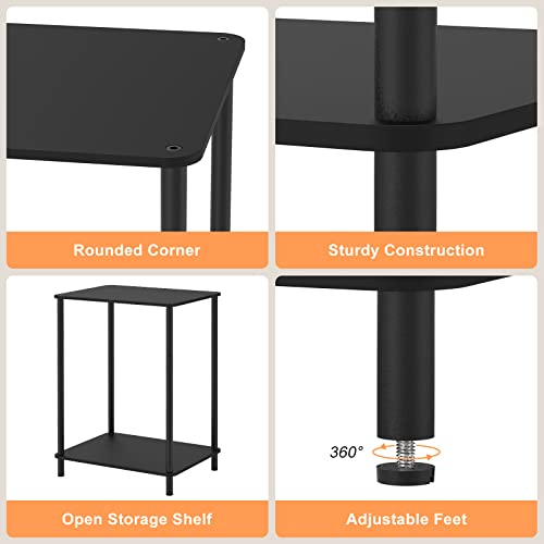 ABQ Nightstands Set of 2, 2-Tier Small Side Table for Small Spaces, Industrial End Table Bedside Table with Storage Shelf for Living Room, Bedroom, Office, Black