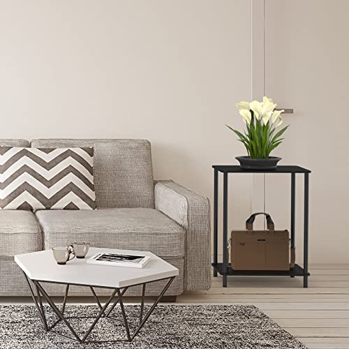 ABQ Nightstands Set of 2, 2-Tier Small Side Table for Small Spaces, Industrial End Table Bedside Table with Storage Shelf for Living Room, Bedroom, Office, Black