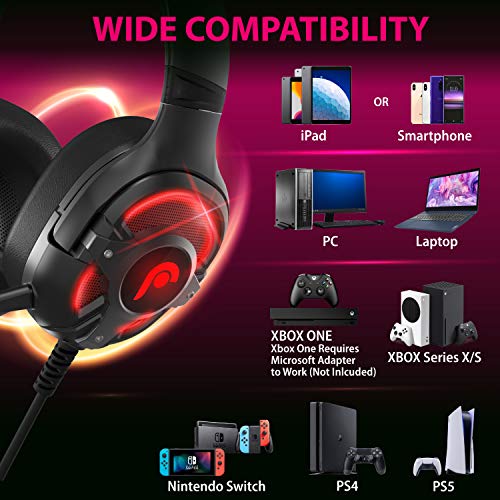 Fosmon Gaming Headset with Detachable Microphone, (50mm NdFeb Magnetic Driver) Strong Bass Over Ear Headphone with Ergonomic Headband Compatible with Xbox PS5 Nintendo Switch PC Laptop Desktop Mac