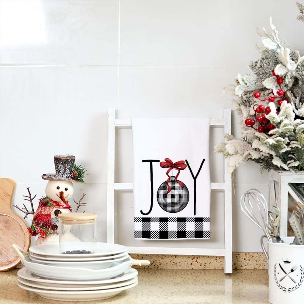 ARKENY Christmas Kitchen Towels Set of 2,Black Buffalo Plaid Xmas Tree Dish Towels 18x26 Inch Drying Dishcloth,Farmhouse Home Decoration AD008