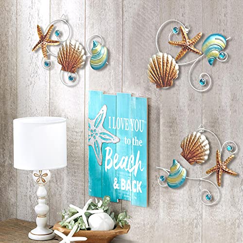 VividLadybug Beach Wall Decor Seashell starfish metal wall decor ocean theme Marine Coast decor suitable for home bathroom coast wall decor Set of 3