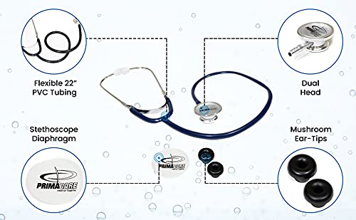 Primacare DS-9290-BK Adult Size 22 Inch Stethoscope for Diagnostics and Screening Instruments, Lightweight and Aluminum Double Head Flexible Stethoscope, Black