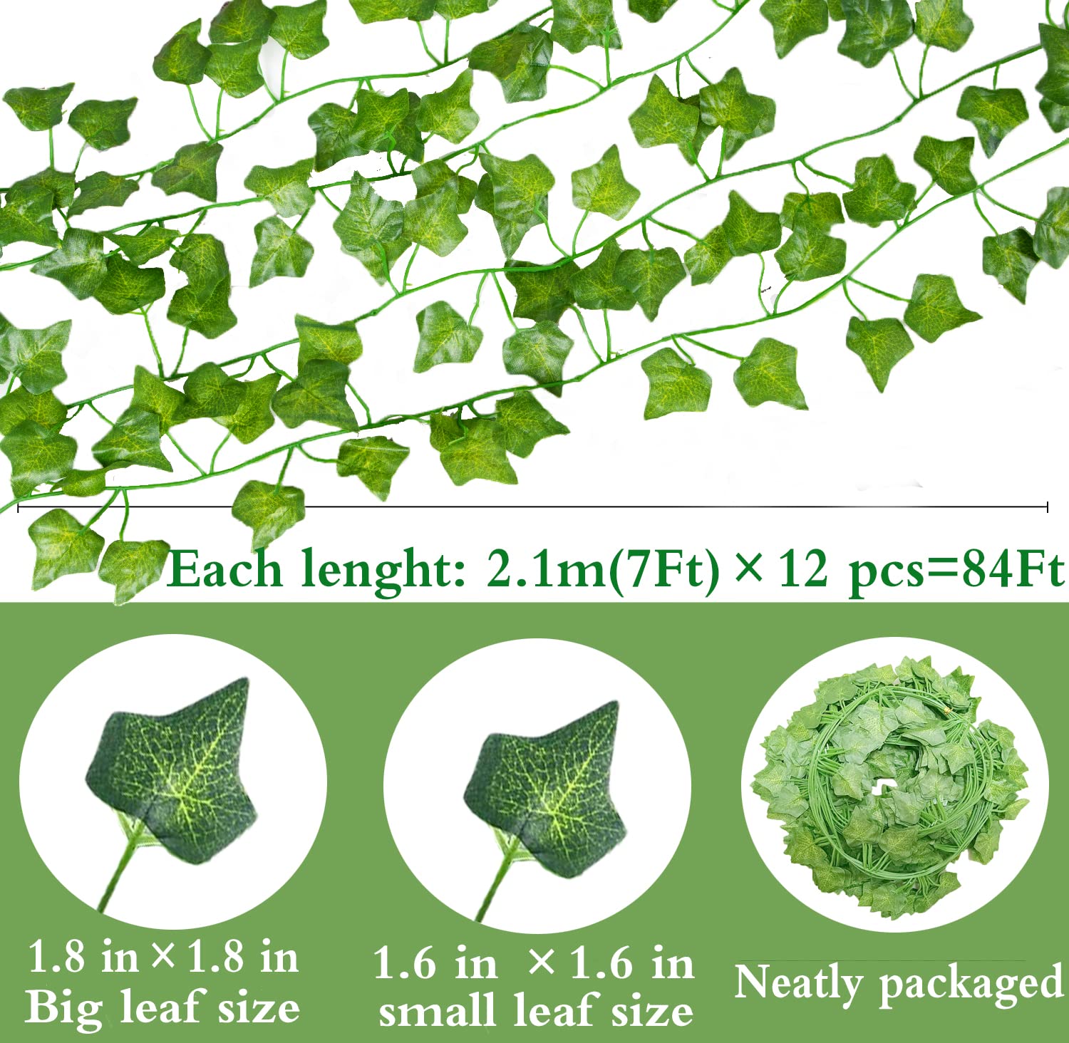 YAHUAA 12 Pack 84 Feet Fake Ivy Leaves Vines Artificial Garland Greenery Hanging Plants for Bedroom Decor Aesthetic, Party Wedding Wall, Halloween, Christmas
