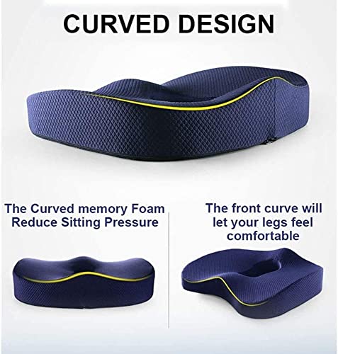 EYEARN Seat Cushion for Chair,100% Memory Foam and Lumbar Support - for Tailbone Pain, Sciatica, Back & Buttoock Pain Relief,Used in Office Seats, Homes, Cars(Blue) Durable and not Easily Deformed