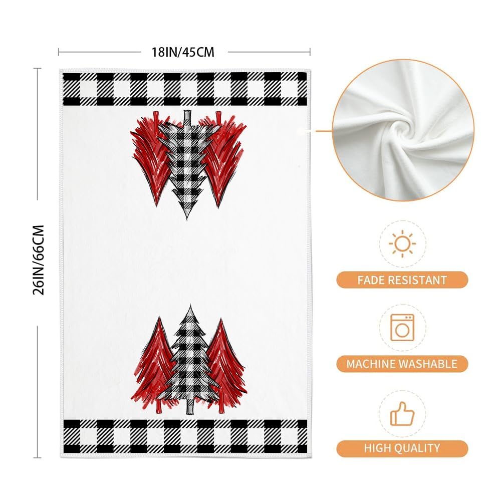 ARKENY Christmas Kitchen Towels Set of 2,Black Buffalo Plaid Xmas Tree Dish Towels 18x26 Inch Drying Dishcloth,Farmhouse Home Decoration AD008