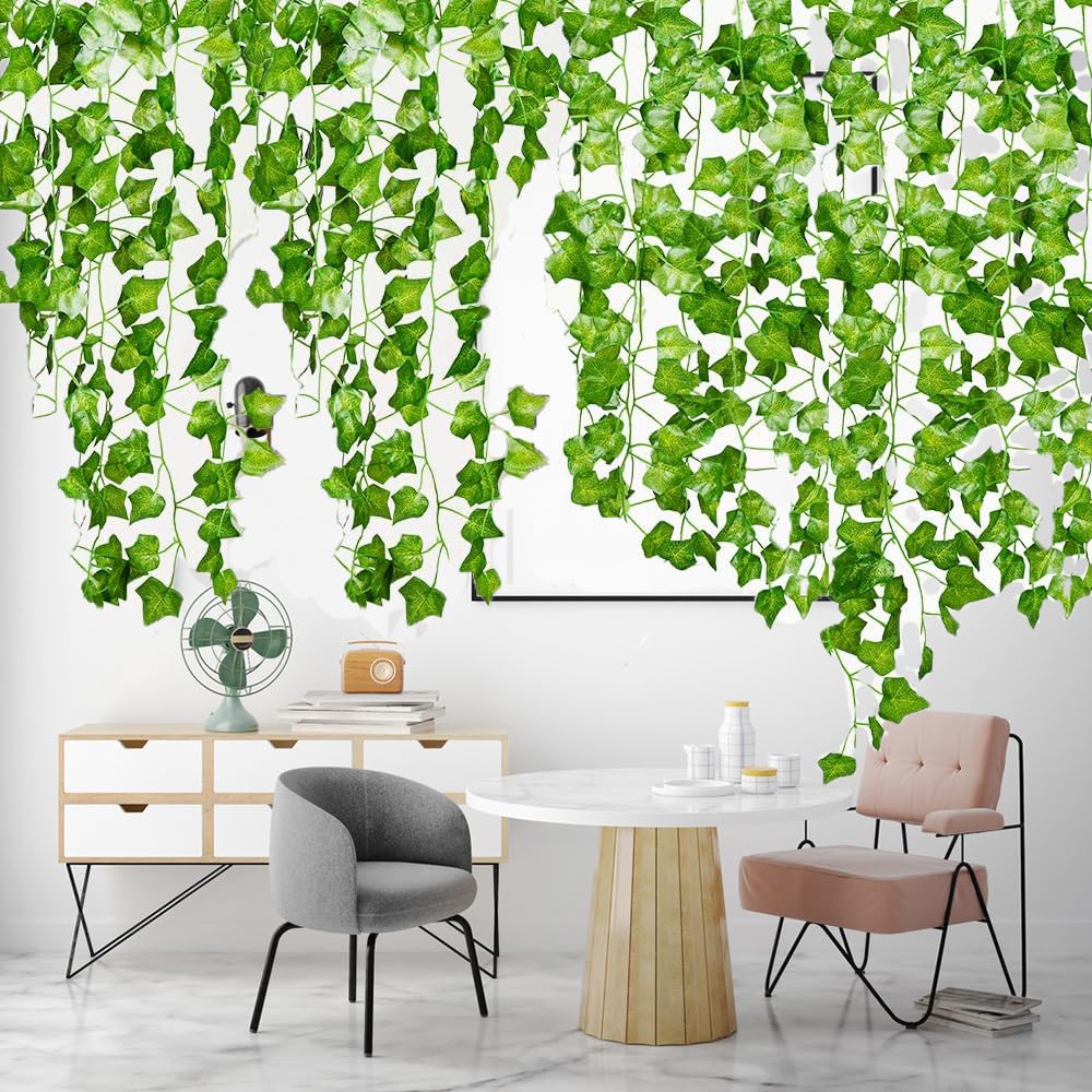YAHUAA 12 Pack 84 Feet Fake Ivy Leaves Vines Artificial Garland Greenery Hanging Plants for Bedroom Decor Aesthetic, Party Wedding Wall, Halloween, Christmas