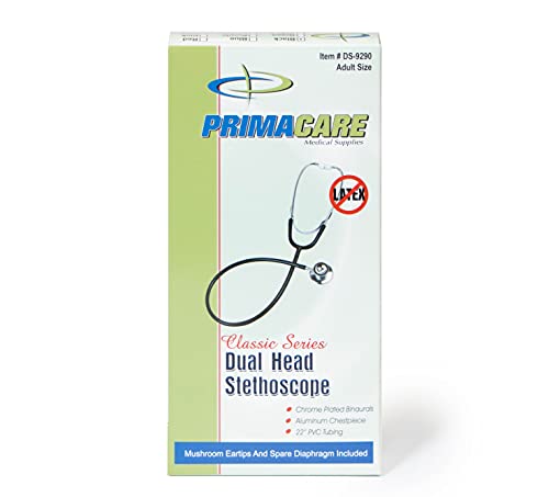 Primacare DS-9290-BK Adult Size 22 Inch Stethoscope for Diagnostics and Screening Instruments, Lightweight and Aluminum Double Head Flexible Stethoscope, Black