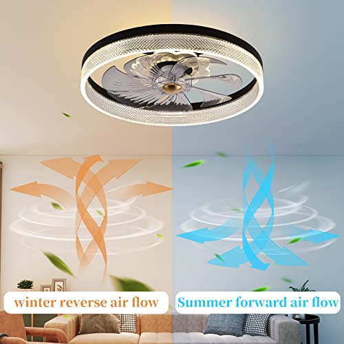 Fszdorj 2023 Upgraded Ceiling Fan F093 Black Ceiling Fans with Lights App & Remote Control, Timing & 3 Led Color Led Ceiling Fan, 6 Wind Speeds Modern Ceiling Fan for Bedroom, Living Room, Small Room