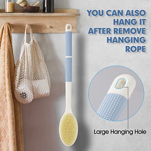 Back Scrubber Anti Slip for Shower,Back Brush Long Handle with Stiff and Soft Bristles,Body Exfoliator for Bath or Dry Brush(Blue)