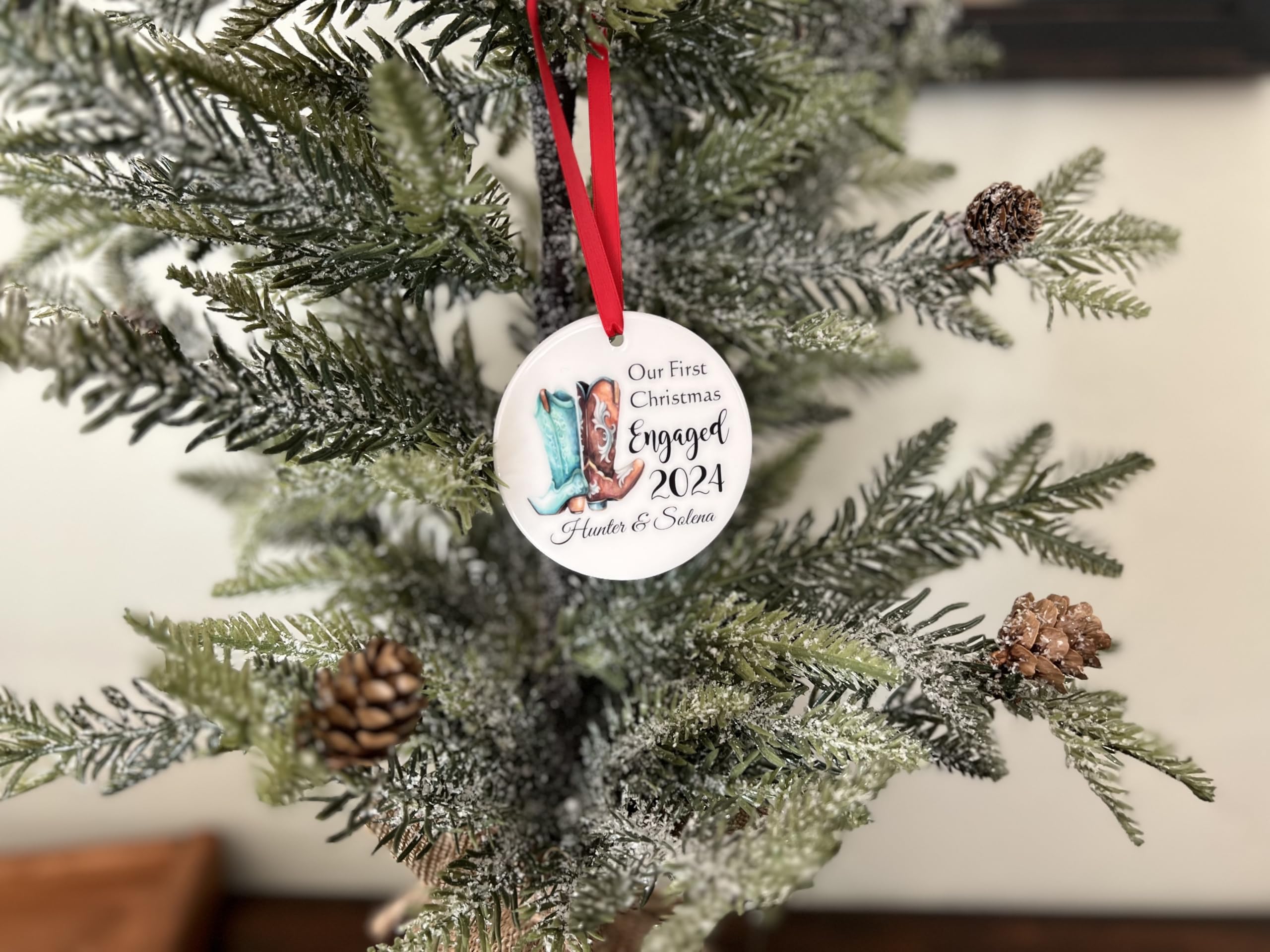 Engagement Ornament 2024, Our First Christmas Engaged, Personalized Tree Decoration, Western Couple Gift (Personalized)