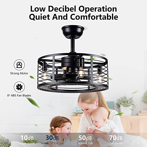 Dannilong Ceiling Fans with Lights - Modern Enclosed Ceiling Fan Indoor with Remote Control, Black Caged Industrial Ceiling Fan Light Kit for Living Room, Bedroom, Kitchen (Stripped)