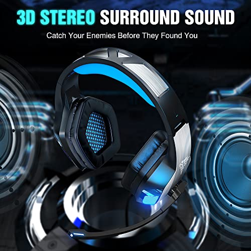 BENGOO V-4 Gaming Headset for Xbox One, PS4, PC, Controller, Noise Cancelling Over Ear Headphones with Mic, LED Light Bass Surround Soft Memory Earmuffs for PS2 Mac Sega Dreamcast PS5 Games