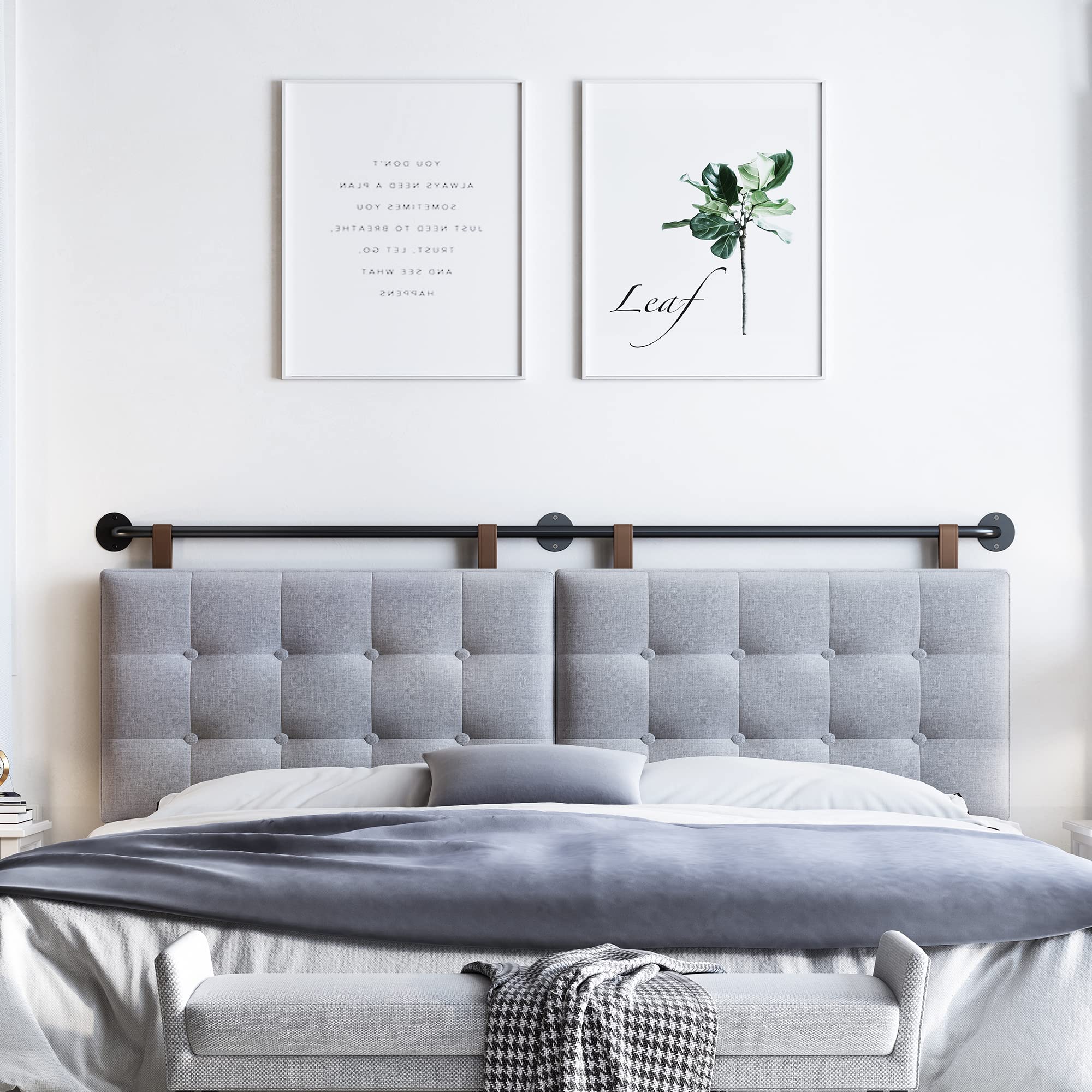 HouseMila Headboards for Queen Size Bed, Wall Mounted Headboard with Fine Linen Upholstery and Button Tufting, Adjustable Heigh Headboard for Bedroom(Queen,Grey)