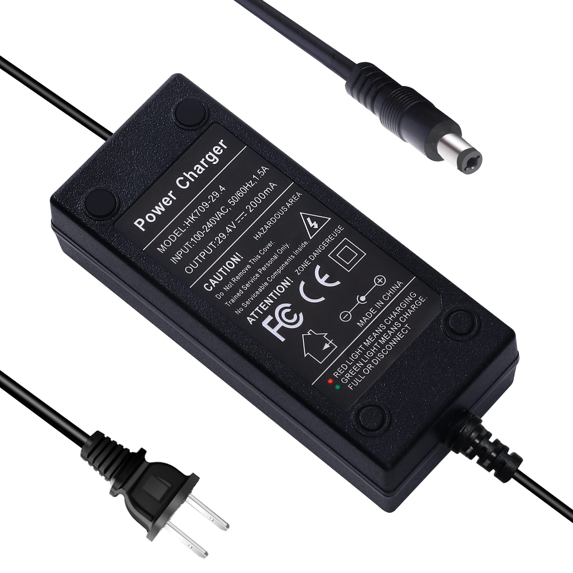 EVAPLUS 29.4V 2A Battery Charger for 25.2V 25.9V 24V battery, Input 100-240V AC-DC DC 5.5 x 2.1 mm Plug, Charge Port for Lithium Battery Pack