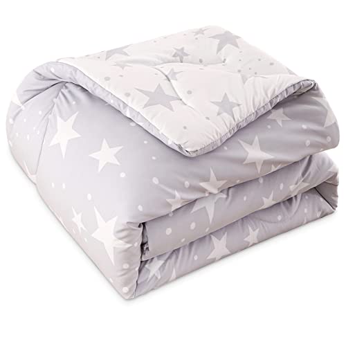 Qucover Star Comforter Set Full Size, 3-Piece Reversible Grey & White Star Pattern Bedding Comforter Set for Boys, Girls, Teen, Super Soft Warm Winter Thick Comforter with 2 Pillowcase, 79x90 in