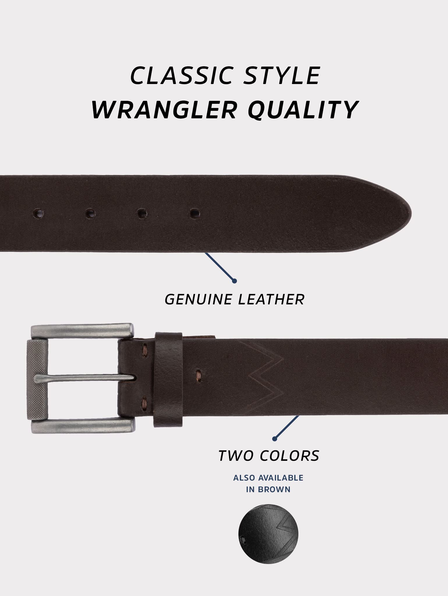 Wrangler Men’s Leather Mountain Casual Every Day Belt for Jeans, Khakis Brown 36
