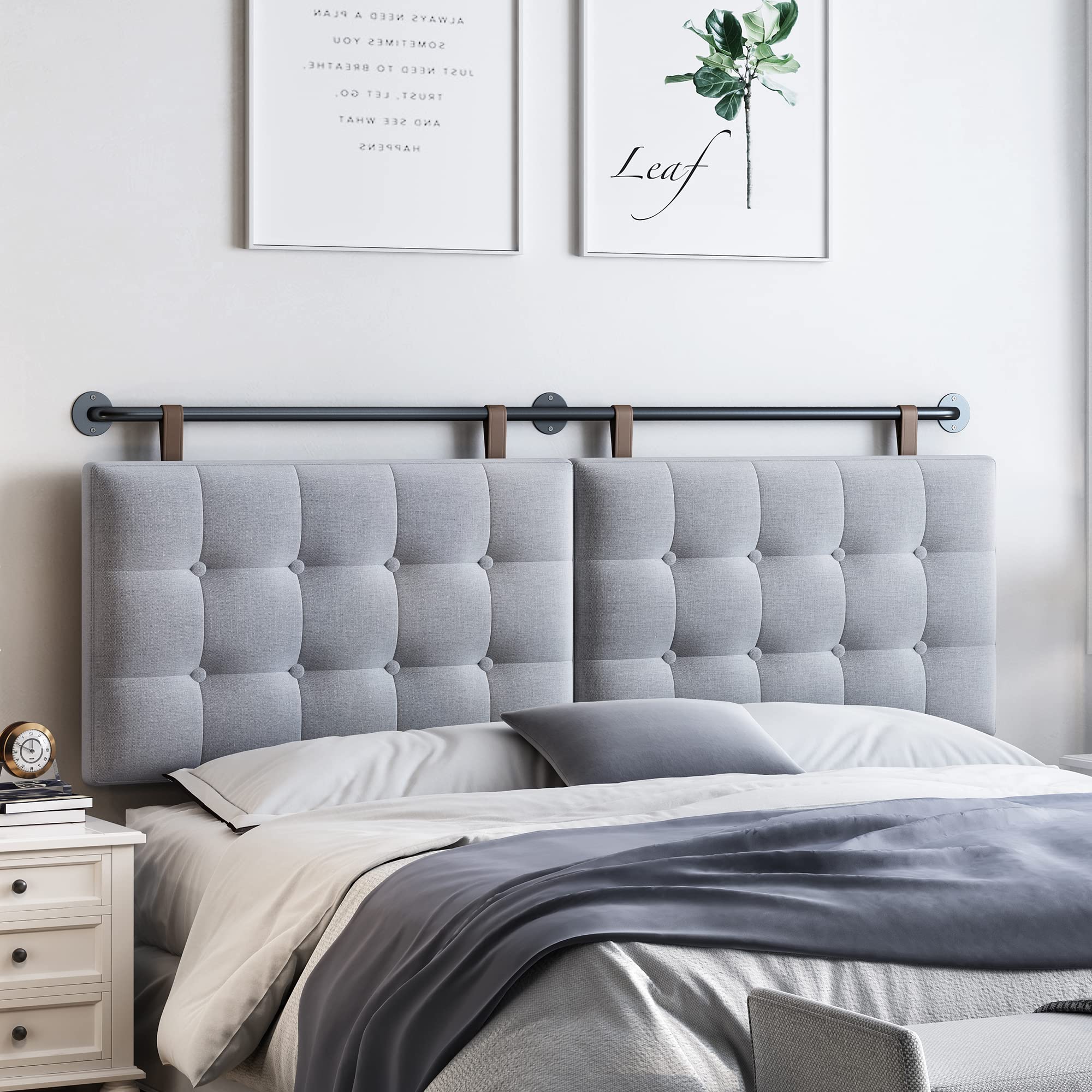 HouseMila Headboards for Queen Size Bed, Wall Mounted Headboard with Fine Linen Upholstery and Button Tufting, Adjustable Heigh Headboard for Bedroom(Queen,Grey)
