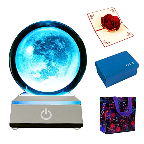 PODOI 3D Moon Crystal Ball, Birthday Christmas Astronomy Gifts for Kids, Gifts for Space Lovers, Presents for Children