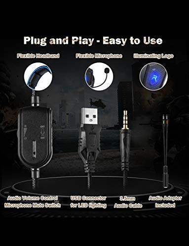 GIZORI Gaming Headset, Xbox Headset, Gaming Headphones with Microphone Surround Sound, Noise Canceling with Mic & LED Light, Compatible with PC PS5, PS4, PS2, Xbox Series, Sega Dreamcast, Laptop, Blue