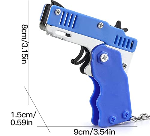 QKUDNGHY Kids Toys Cool Keychain Rubber Band Mini Metal Folding Rubber Launcher Toy with 60 Elastic Rubber Bands for Game Outdoor Activities (Blue)