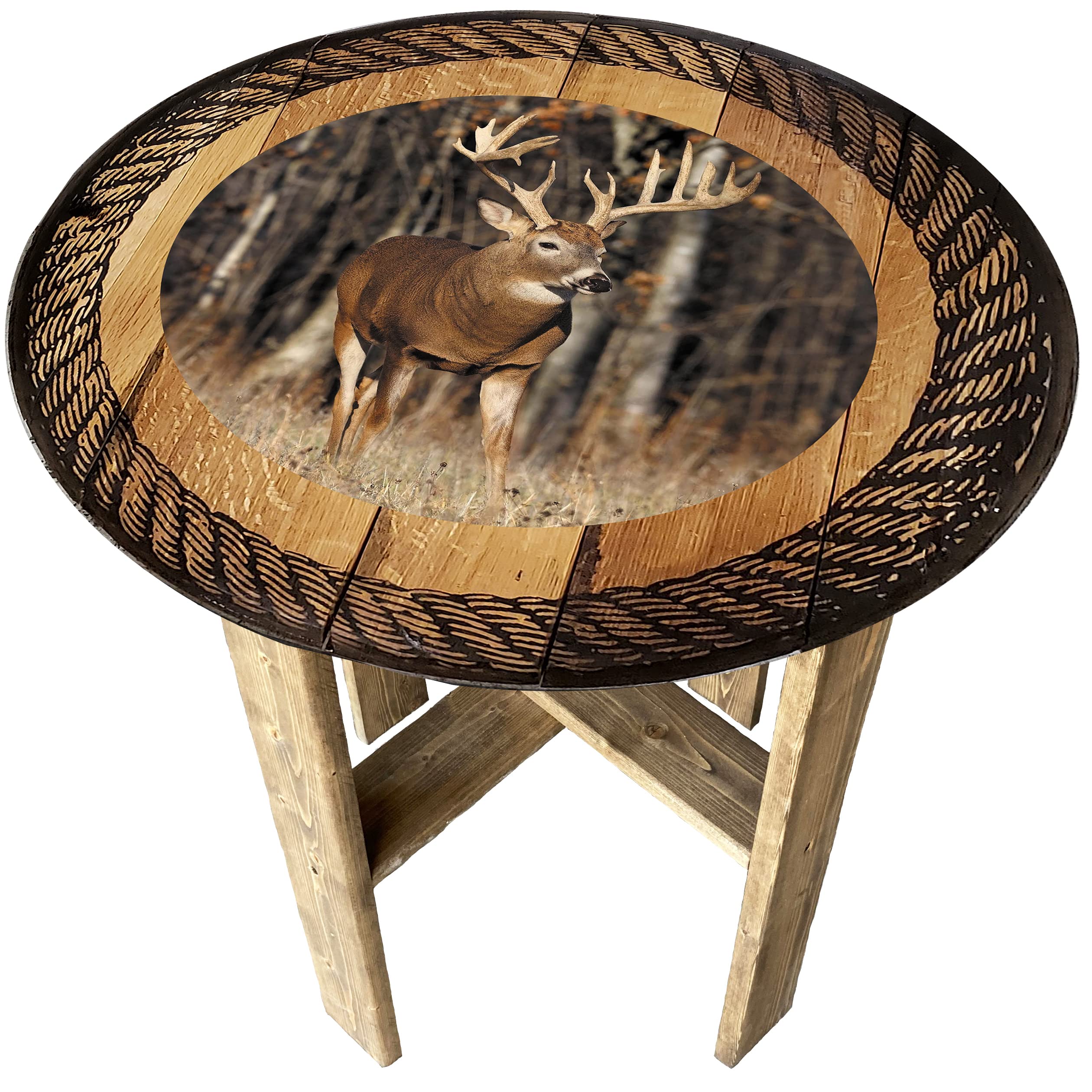 Craft Bar Signs Big Buck Whitetail Deer Pub Gift Farmhouse Rustic Round Whiskey Barrel End Table