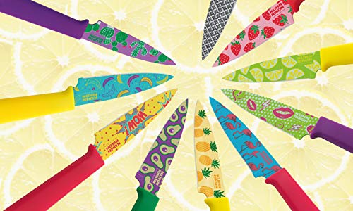 KUHN RIKON Pop Art Wow COLORI+ Non-Stick Straight Paring Knife with Safety Sheath, 19 cm
