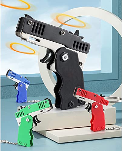 QKUDNGHY Kids Toys Cool Keychain Rubber Band Mini Metal Folding Rubber Launcher Toy with 60 Elastic Rubber Bands for Game Outdoor Activities (Blue)