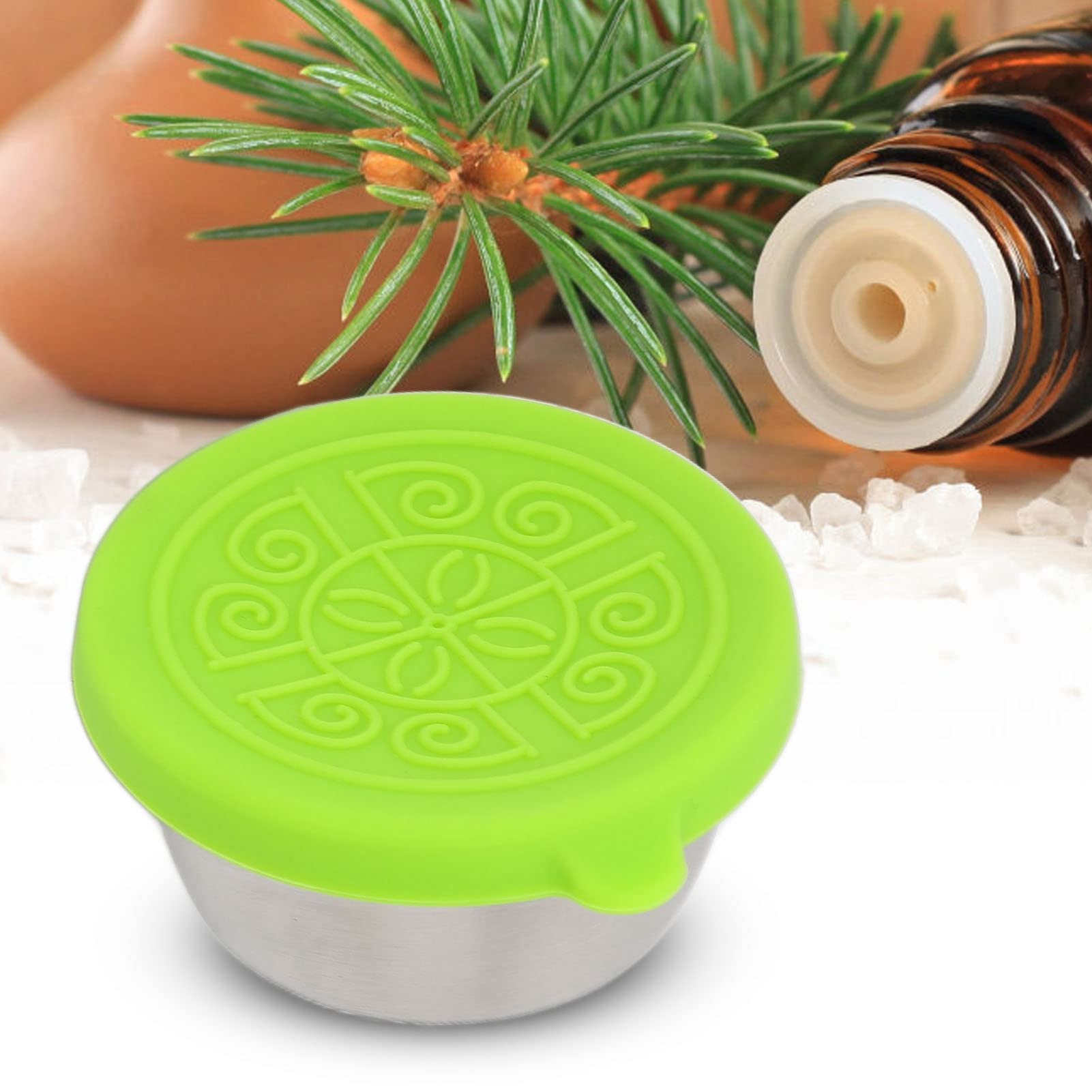50ml Leak Proof Container, Storage Container, Beauty Salon Essential Oil Cup Portable Stainless Steel Condiment Salad Dressing Container with Lid (Green)