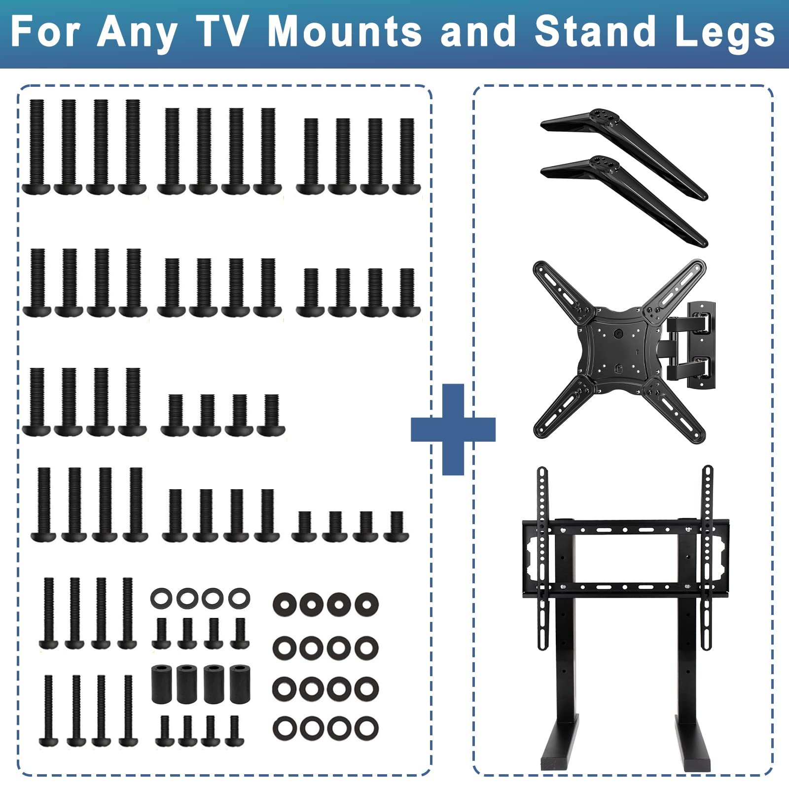 Samsung LG Vizio TV Mount Screws Kit with Remote Holder, Includes M4 M5 M6 M8 Screws, Washers, Spacers for Wall Mounting up to 80 in