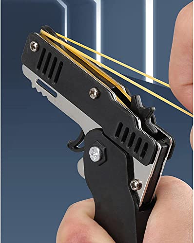QKUDNGHY Kids Toys Cool Keychain Rubber Band Mini Metal Folding Rubber Launcher Toy with 60 Elastic Rubber Bands for Game Outdoor Activities (Blue)