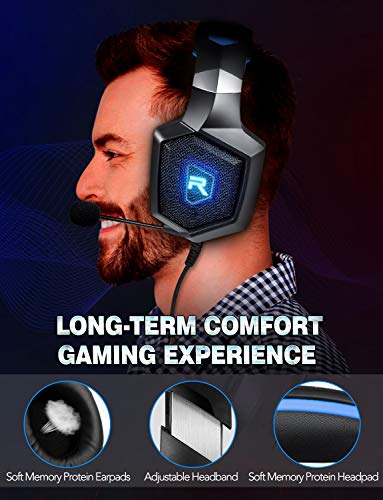GIZORI Gaming Headset, Xbox Headset, Gaming Headphones with Microphone Surround Sound, Noise Canceling with Mic & LED Light, Compatible with PC PS5, PS4, PS2, Xbox Series, Sega Dreamcast, Laptop, Blue