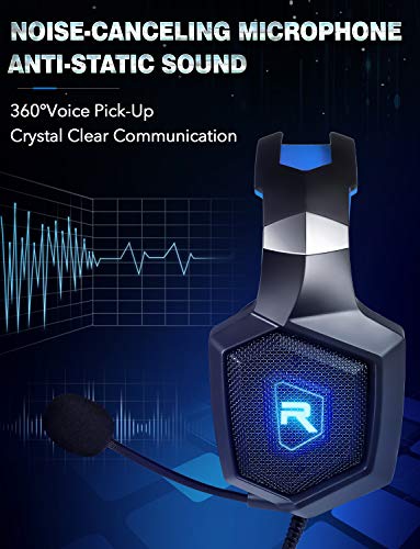 GIZORI Gaming Headset, Xbox Headset, Gaming Headphones with Microphone Surround Sound, Noise Canceling with Mic & LED Light, Compatible with PC PS5, PS4, PS2, Xbox Series, Sega Dreamcast, Laptop, Blue