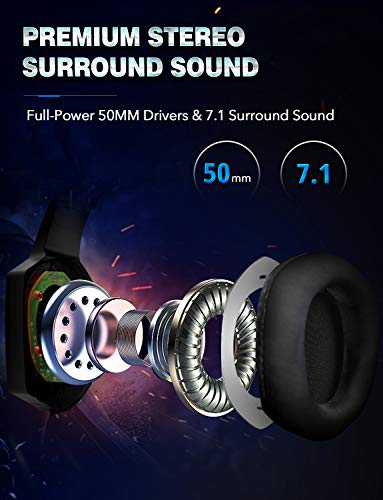 GIZORI Gaming Headset, Xbox Headset, Gaming Headphones with Microphone Surround Sound, Noise Canceling with Mic & LED Light, Compatible with PC PS5, PS4, PS2, Xbox Series, Sega Dreamcast, Laptop, Blue