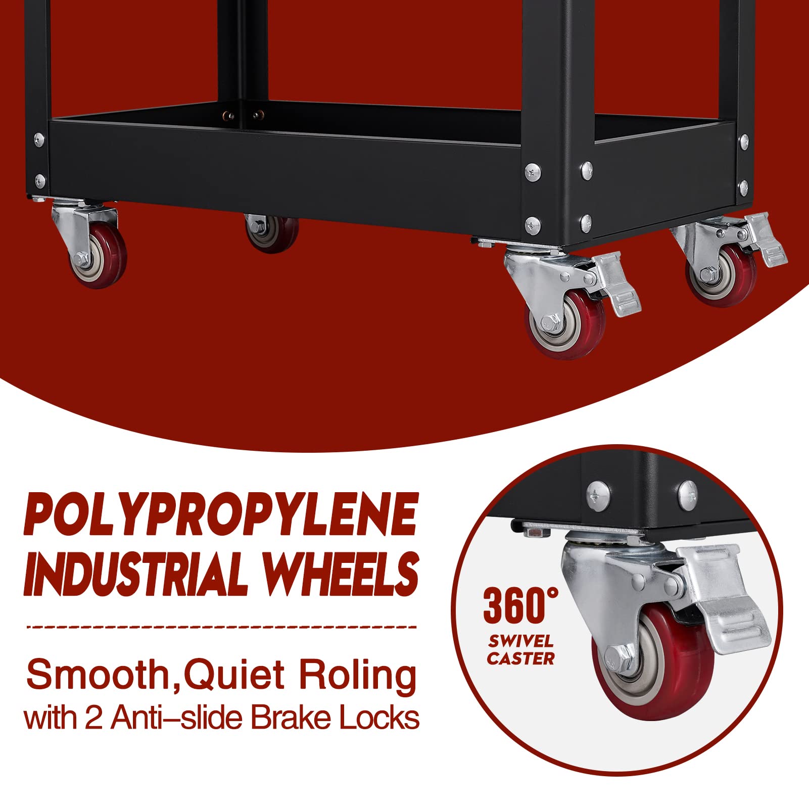 Rophefx 3-Tier Rolling Tool Cart with Sliding Top Mobile Toolbox on Wheels with Backplane Steel Tool Cart with Storage Drawer Utility Cart for Mechanic Warehouse Garage Workshop, Black & Red