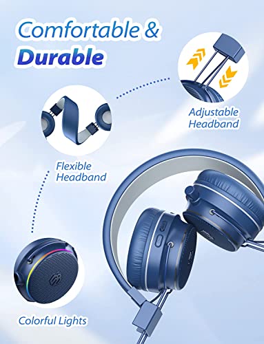 iClever Kids Bluetooth Headphones LED Light Up - 360° Extendable Microphone - 85/94 dB Safe Volume, 35Hrs Playtime, Shareport, Foldable Wireless Headphones for Kids/PS4/Xbox One/Switch/PC/Tablet