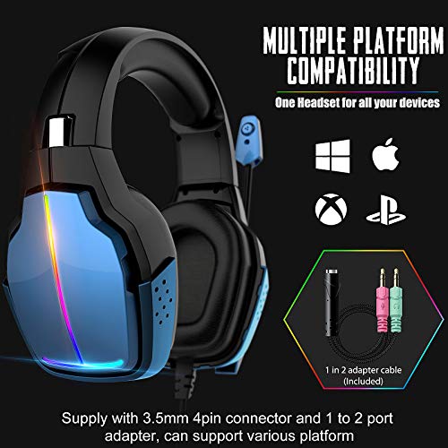 CamDive Gaming Headset for PS4 PS5 PC Xbox One, 3D Stereo Sound PS5 Headset, Noise-Cancelling Over Ear Gaming Headphones with Mic for Switch Laptop Mobile⦠(Blue)