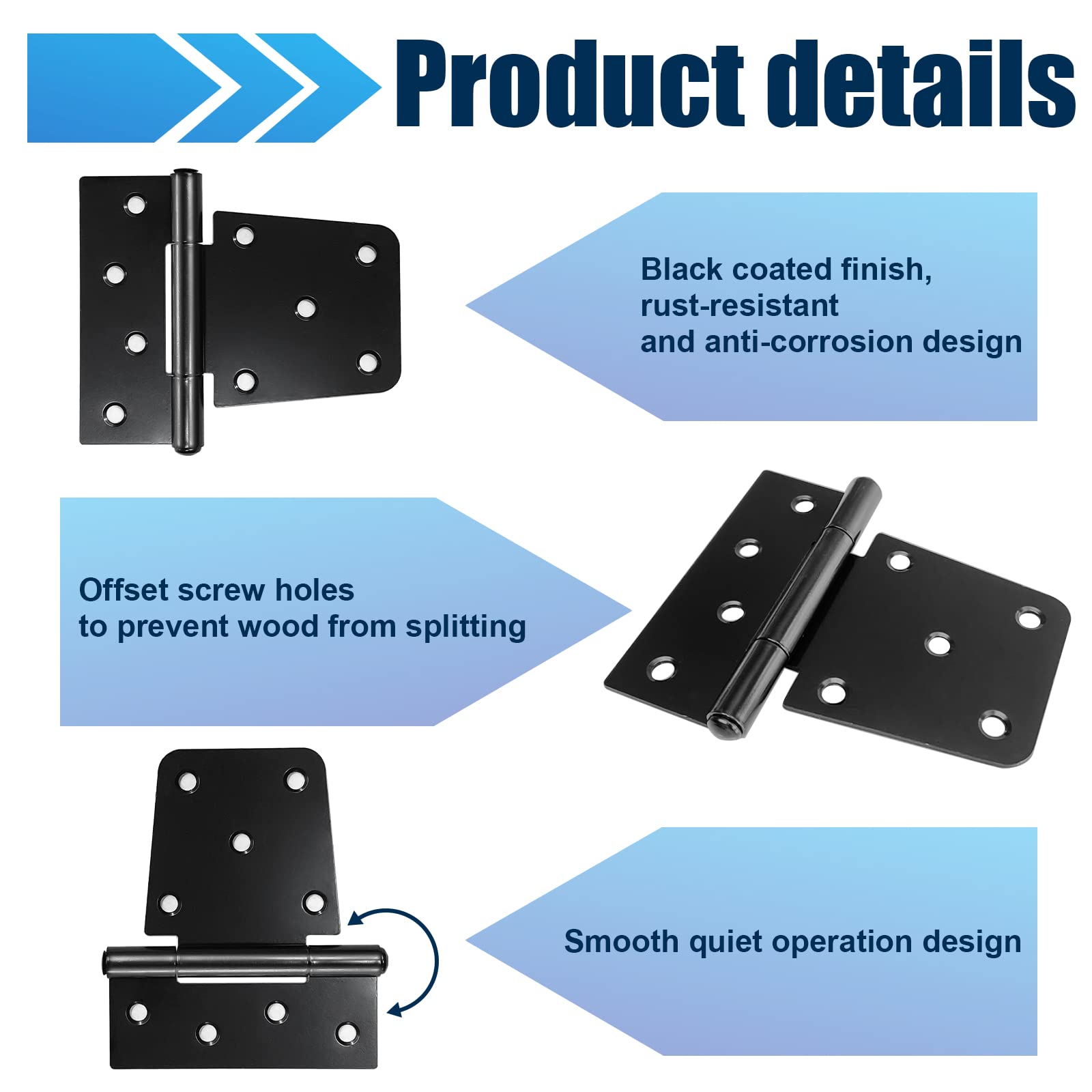 Heavy Duty Gate Hinges 6 Pack, Black Iron 3.5 Inch Door Hinges for Wood Shed Barn Door Fence Gate Swing Door (Screws Included)