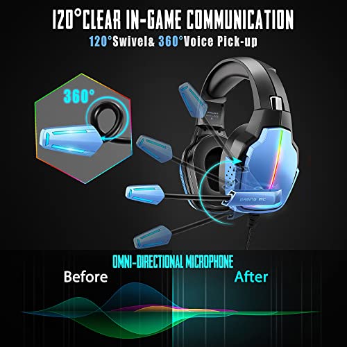 CamDive Gaming Headset for PS4 PS5 PC Xbox One, 3D Stereo Sound PS5 Headset, Noise-Cancelling Over Ear Gaming Headphones with Mic for Switch Laptop Mobile⦠(Blue)